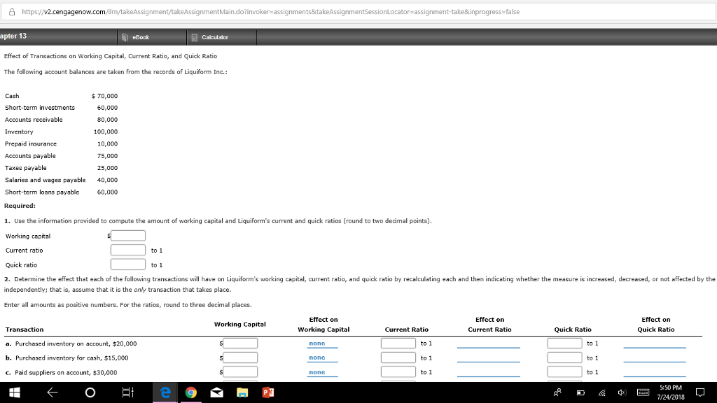 Solved apter 13 eBook Calculator Effect of Transactions on | Chegg.com