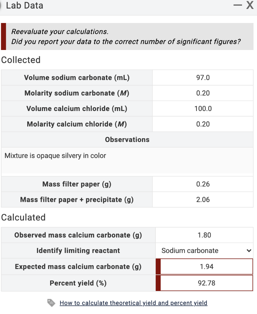Solved Lab Data - X Reevaluate your calculations. Did you | Chegg.com