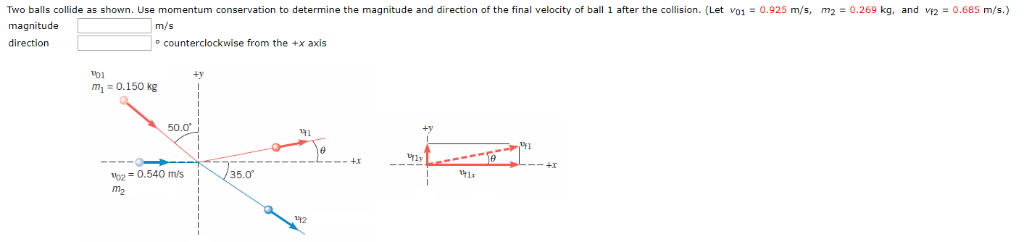 Solved Two balls collide as shown. Use momentum conservation | Chegg.com