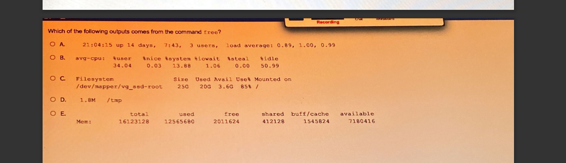 Solved Which of the following outputs comes from the command | Chegg.com