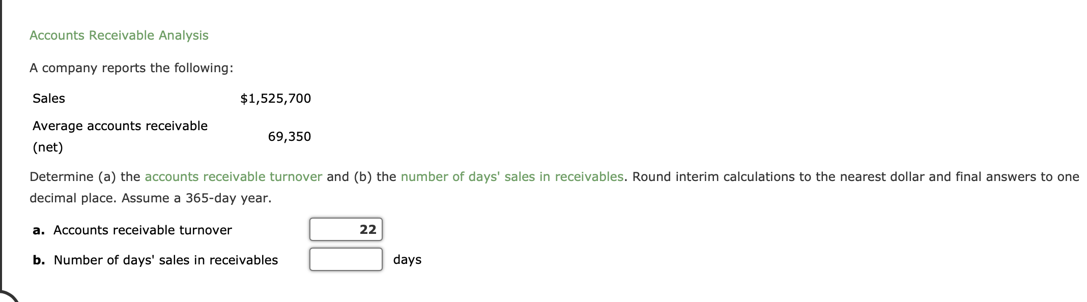 Solved Accounts Receivable Analysis A company reports the | Chegg.com