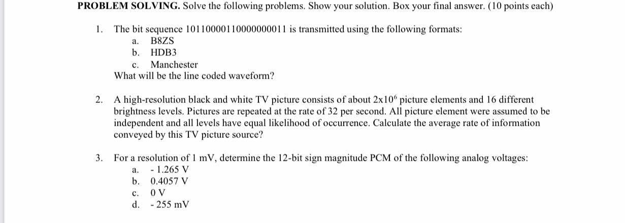 PROBLEM SOLVING. Solve the following problems. Show | Chegg.com