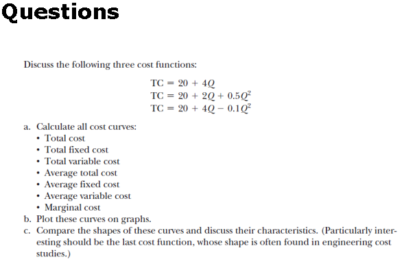 Solved Questions Discuss the following three cost functions: | Chegg.com