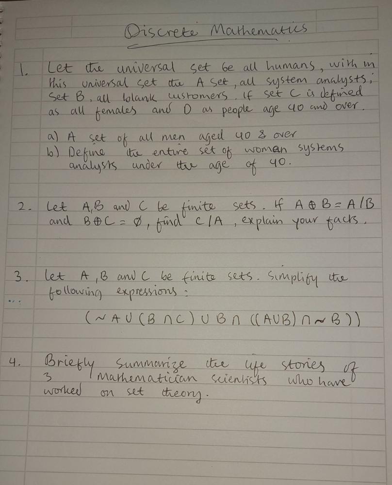 Solved Discrete Mathematics Let the universal set be all | Chegg.com