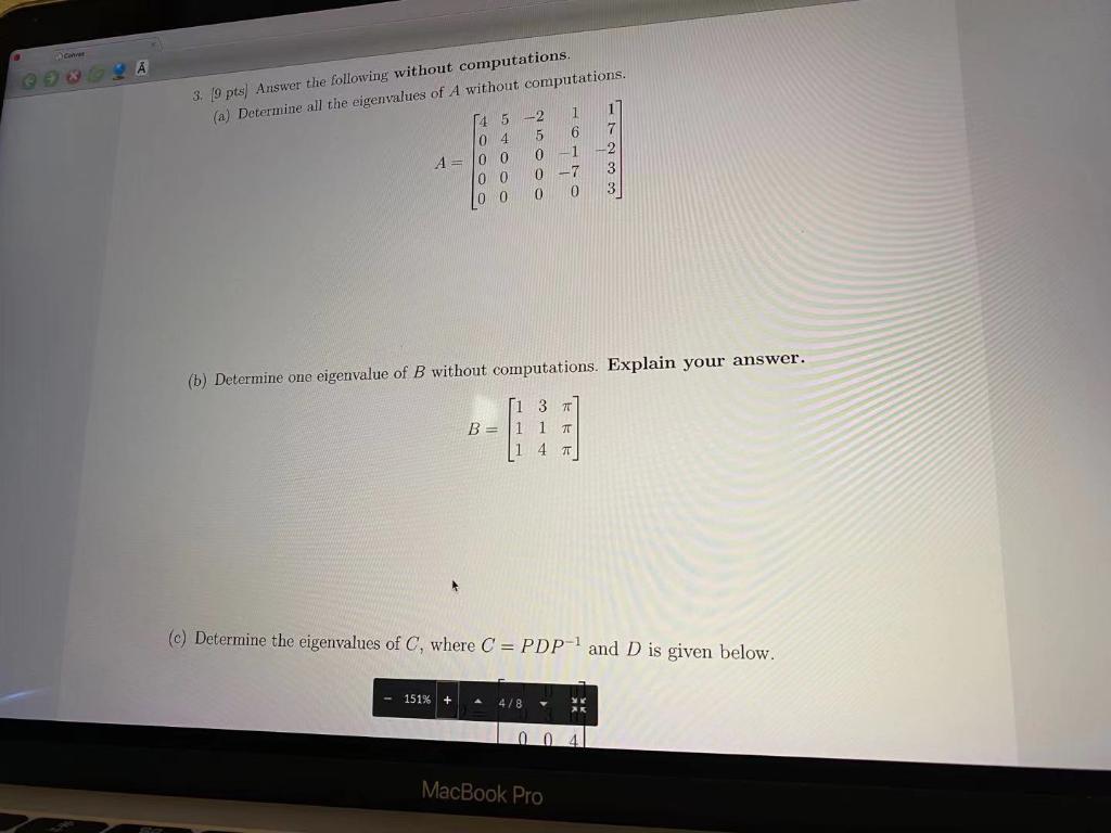 Solved 3. 19 pts) Answer the following without computations. | Chegg.com