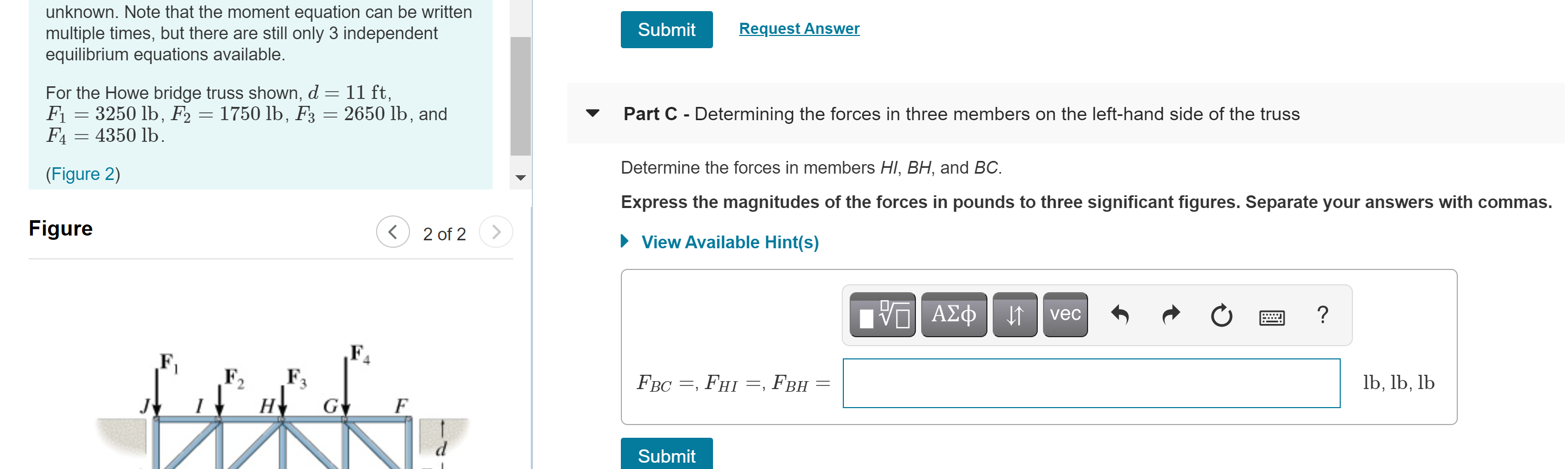 Solved Review Part A - Determining the forces in three | Chegg.com
