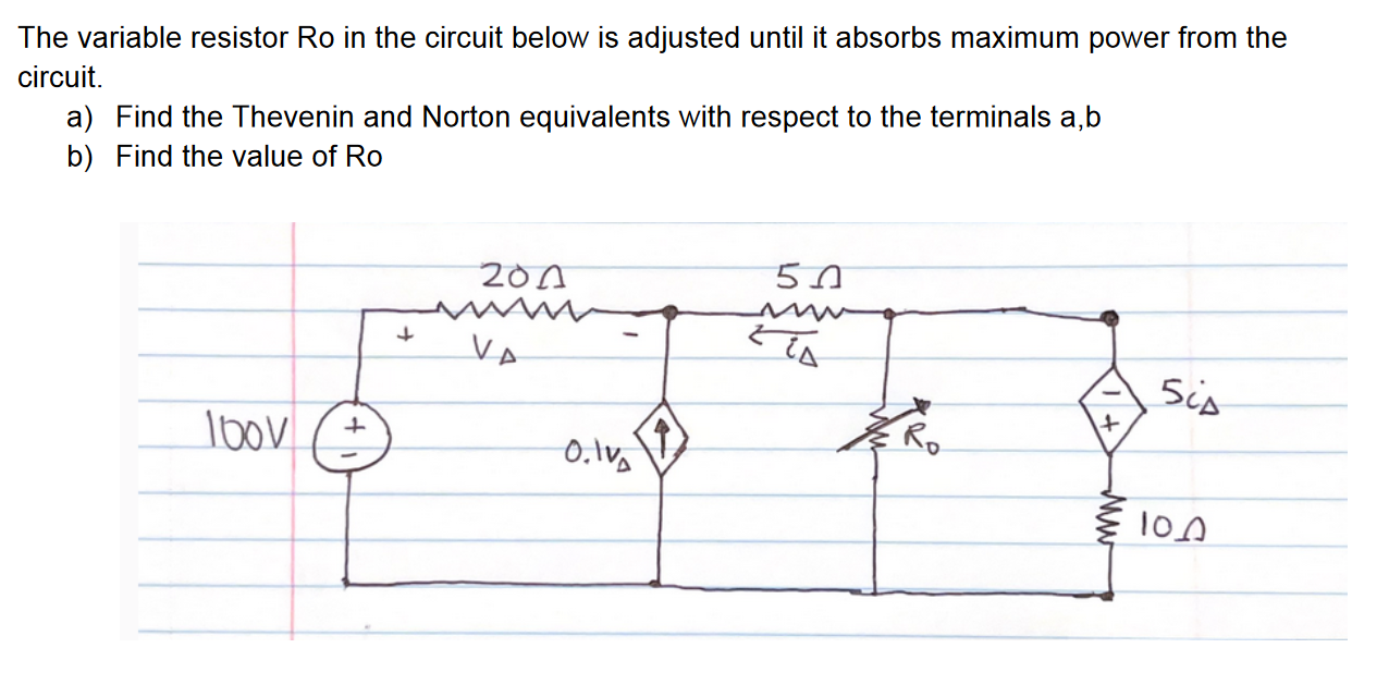 Solved The variable resistor Ro in the circuit below is | Chegg.com