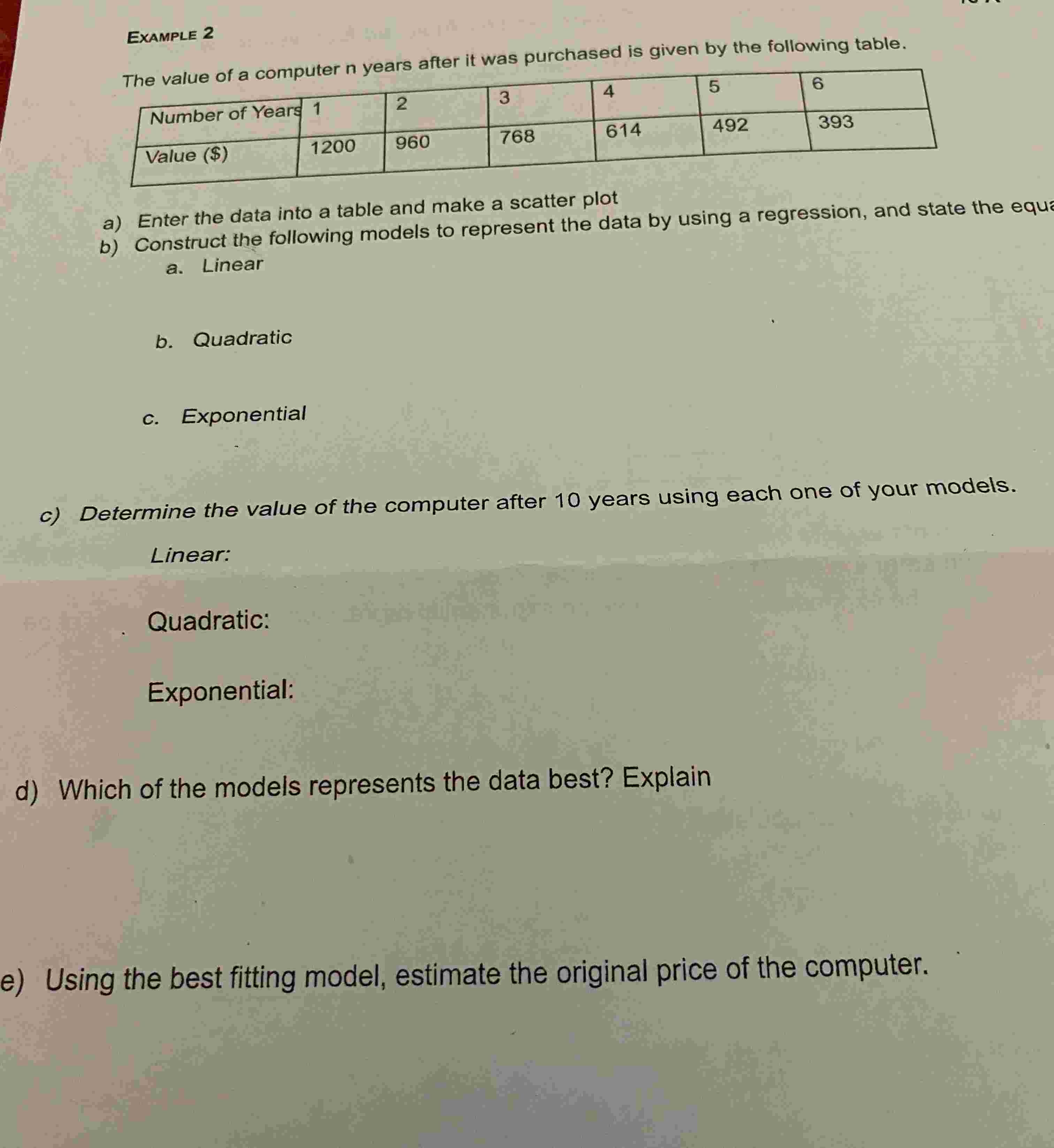 Solved Quadratic:Exponential:d) ﻿Which of the models | Chegg.com