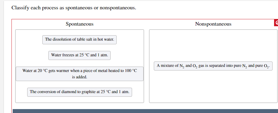 Solved Classify each process as spontaneous or | Chegg.com