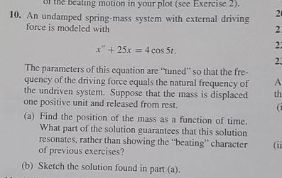 Solved 0. An undamped spring-mass system with external | Chegg.com