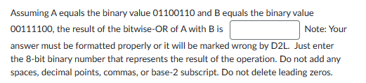 Solved Assuming A equals the binary value 01100110 and B | Chegg.com