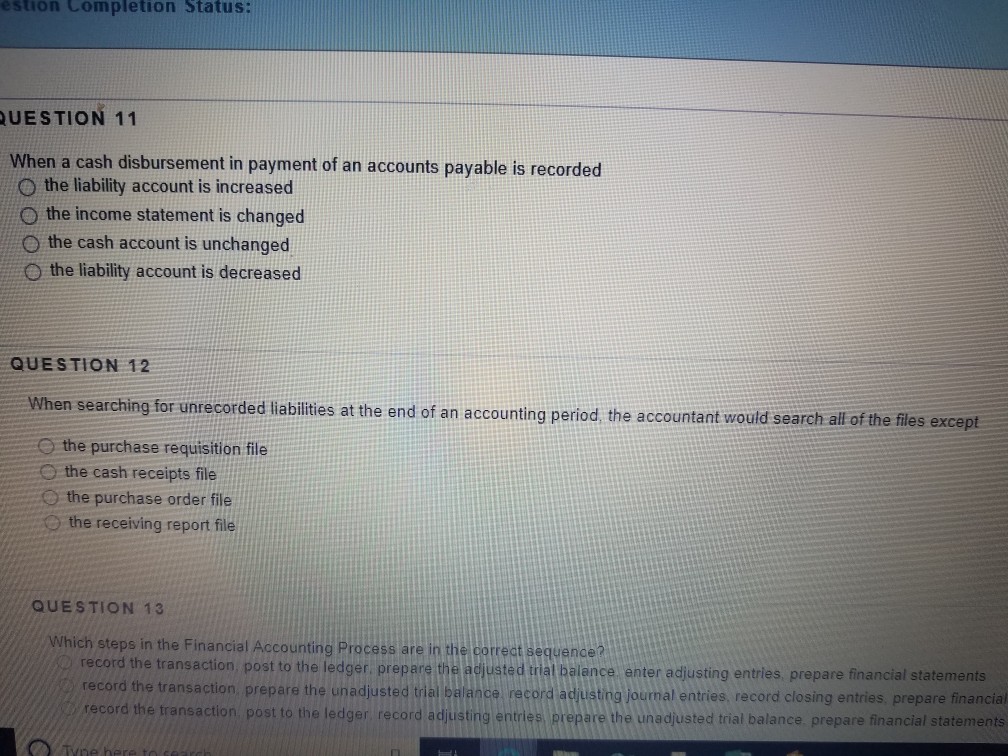 Solved estion Completion Status: QUESTION 11 When a cash | Chegg.com