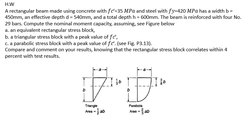 Solved H.W A rectangular beam made using concrete with | Chegg.com