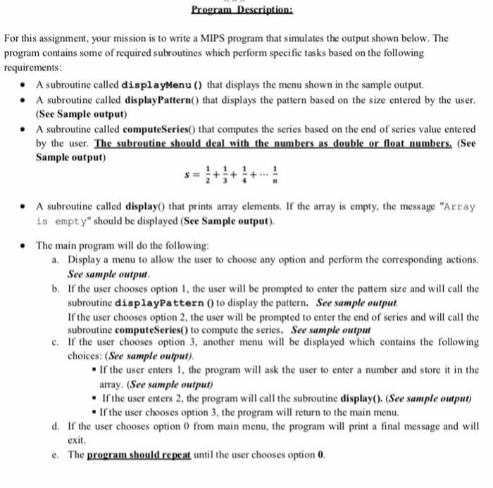 (Solved) : Assignment Mission Write Mips Program Simulates Output Shown ... (Solved) : Assignment Mission Write Mips Program Simulates Output Shown ...