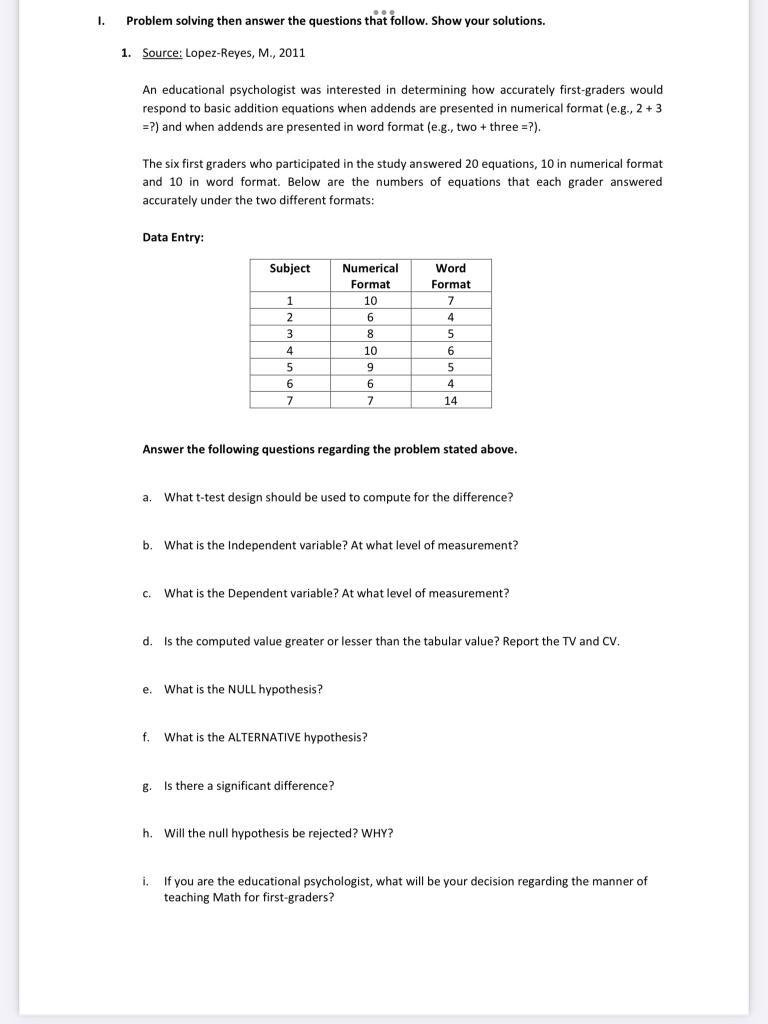 Solved 1. Problem solving then answer the questions that | Chegg.com