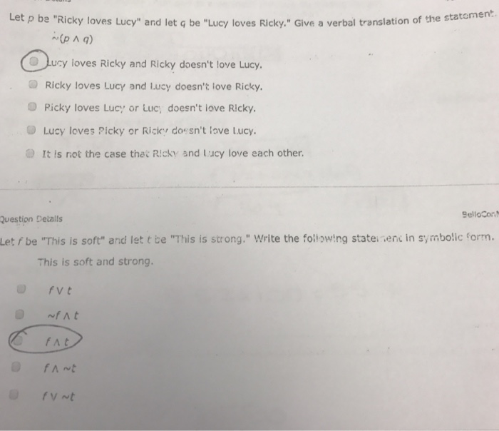 Solved Let p be "Ricky loves Lucy" and let q be "Lucy loves | Chegg.com