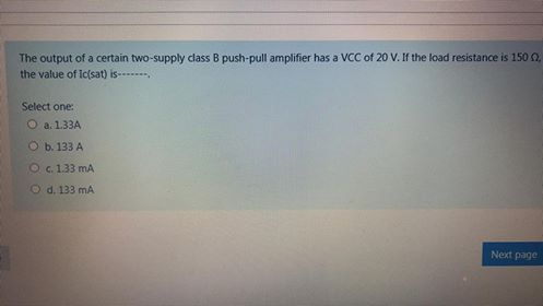 Solved The output of a certain two-supply class B push-pull | Chegg.com