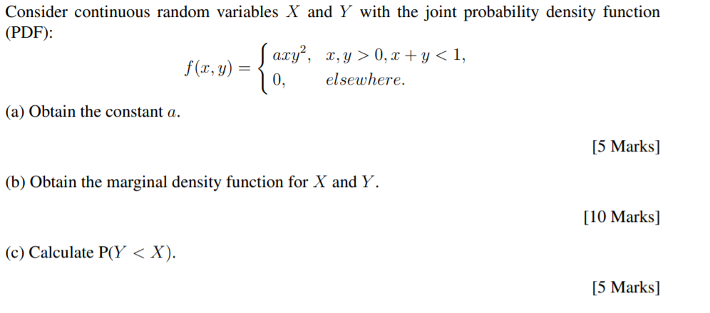 Solved Consider continuous random variables X and Y with the | Chegg.com