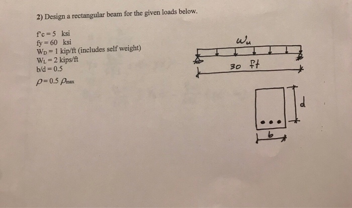 Solved 2) Design a rectangular beam for the given loads | Chegg.com