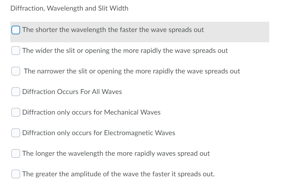 Solved Diffraction, Wavelength and Slit Width | The shorter | Chegg.com