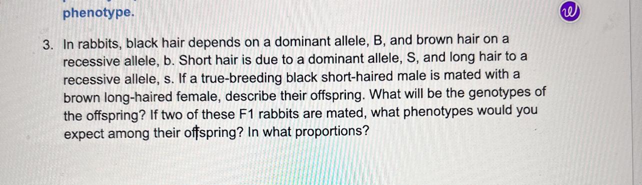 Solved 3. In rabbits, black hair depends on a dominant | Chegg.com