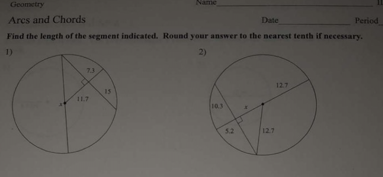 Solved Geometry Name Arcs and Chords Date Period Find the | Chegg.com