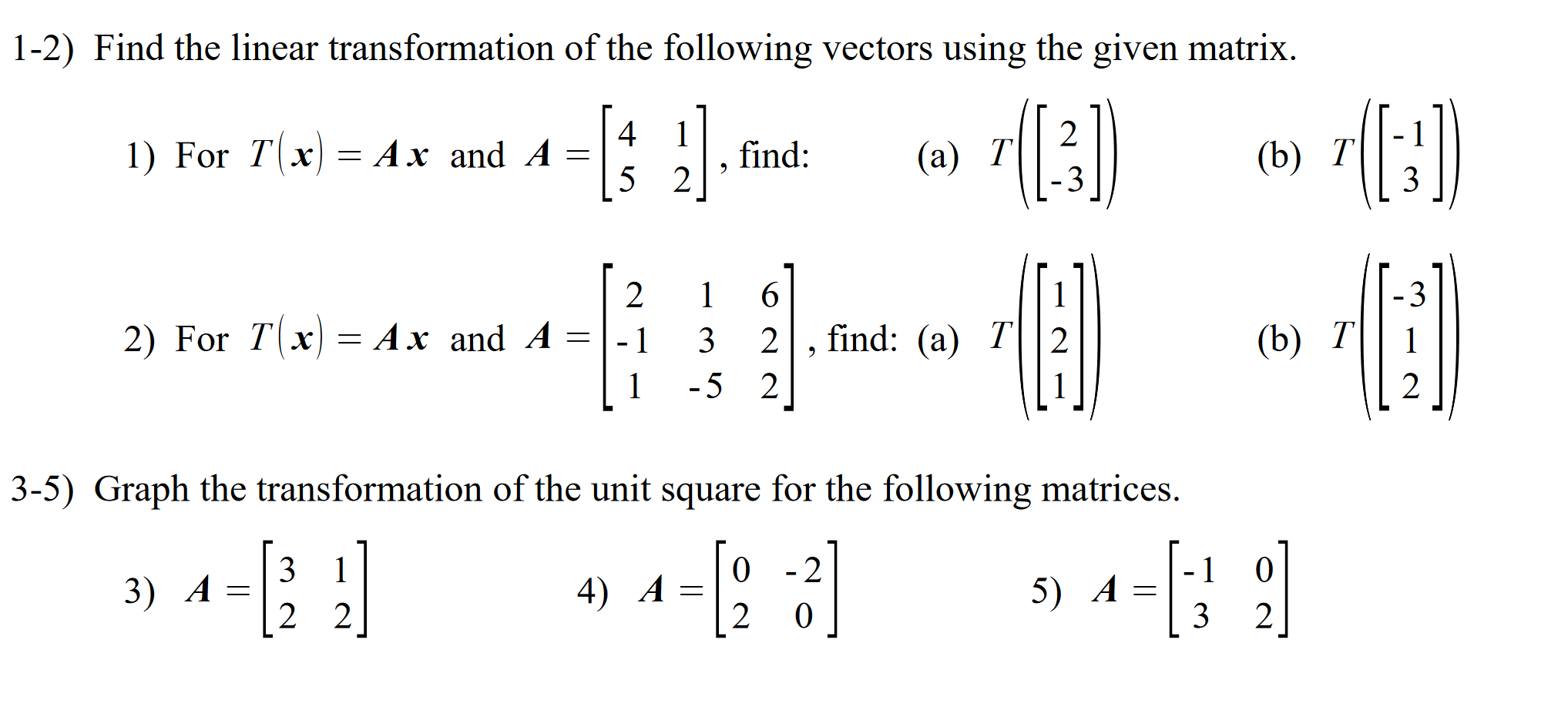 Solved 1-2) Find the linear transformation of the following | Chegg.com