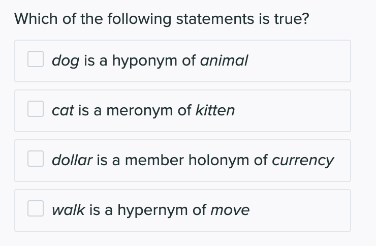 Solved Which of the following statements is true? dog is a | Chegg.com