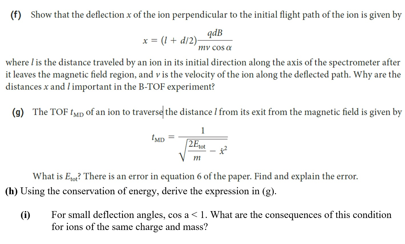 (f) Show that the deflection x of the ion | Chegg.com