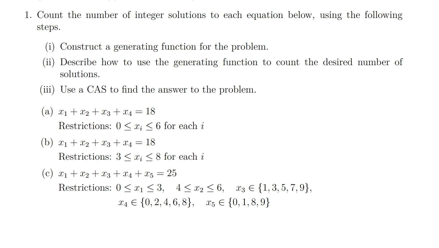 Solved 1. Count the number of integer solutions to each | Chegg.com