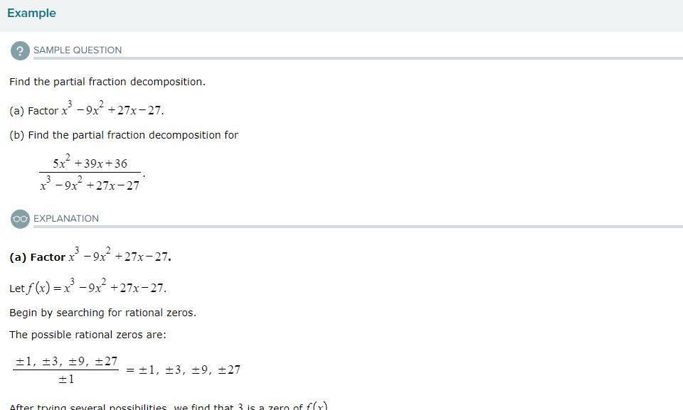 Solved ? ﻿SAMPLE QUESTIONFind the partial fraction | Chegg.com