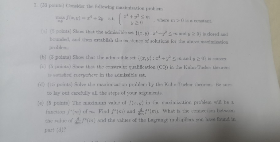 Solved 1. (33 points) Consider the following maximization | Chegg.com