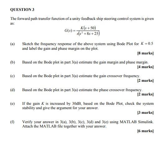 Solved QUESTION 3 as: The forward path transfer function of | Chegg.com