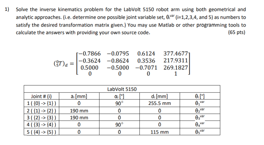 1) Solve the inverse kinematics problem for the | Chegg.com