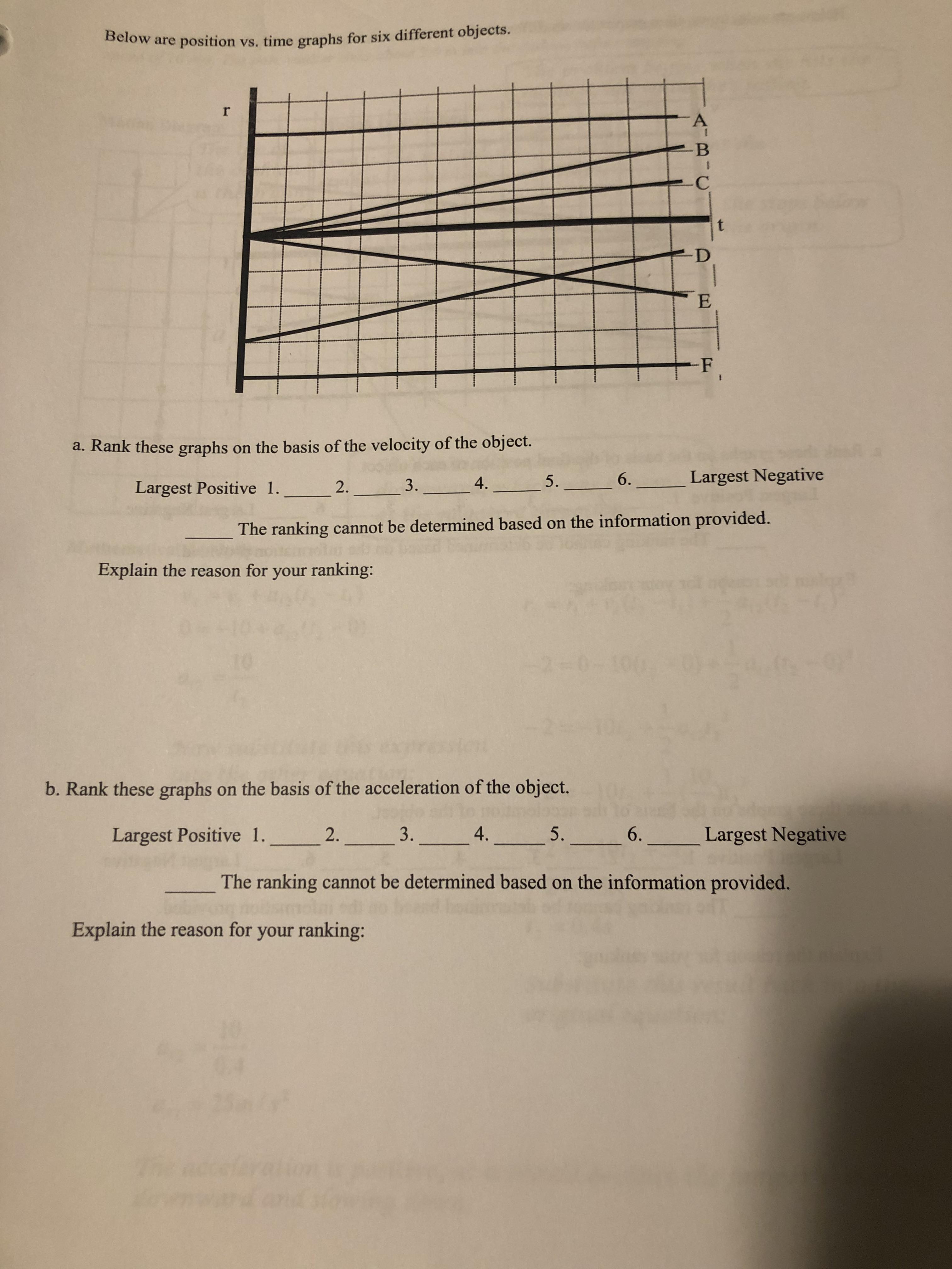 Solved a. Rank the object's position at the lettered times. | Chegg.com