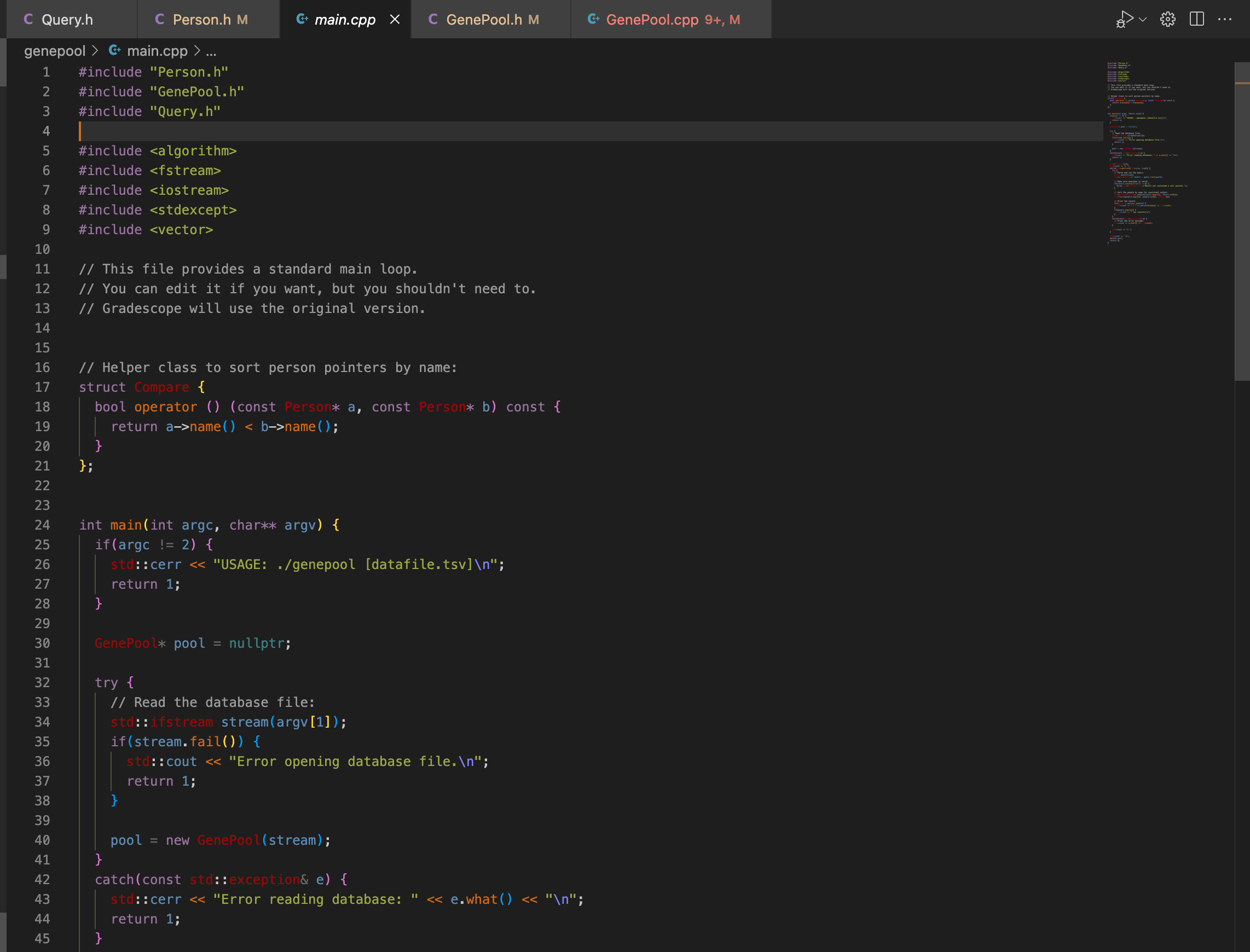 Solved code the Person.h file, Person.cpp file, GenePool.h | Chegg.com
