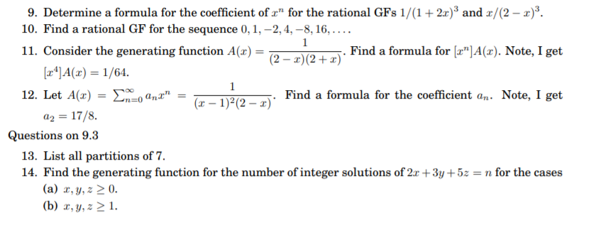 Solved 9. Determine a formula for the coefficient of x" for | Chegg.com