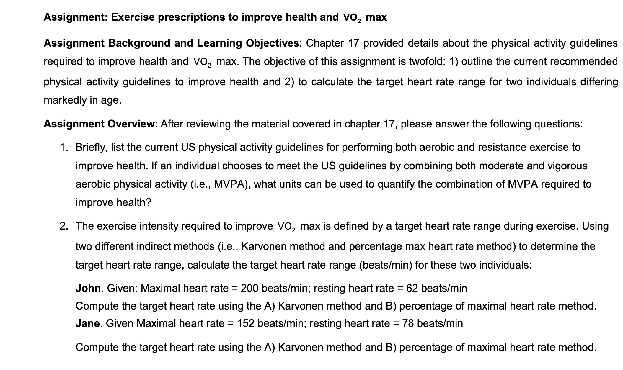 Solved Assignment: Exercise prescriptions to improve health | Chegg.com