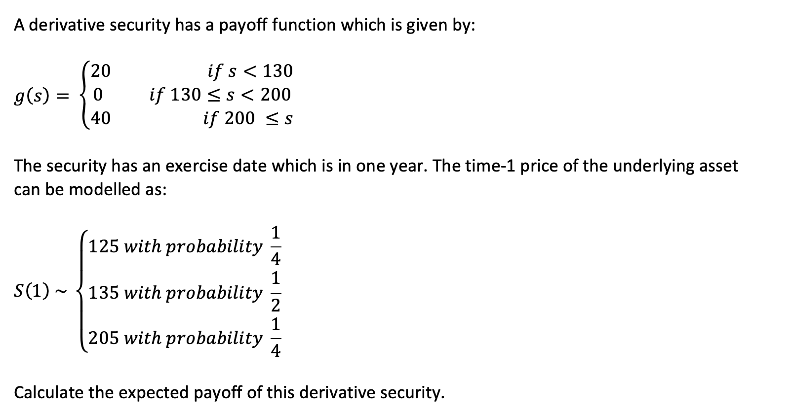 Solved A derivative security has a payoff function which is | Chegg.com