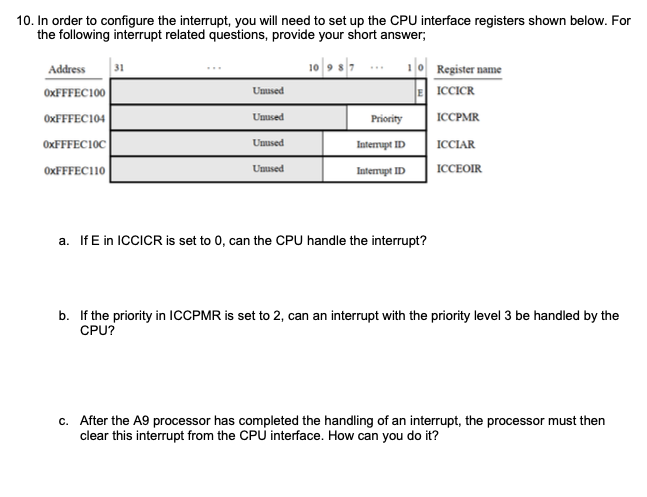 Solved 10. In order to configure the interrupt, you will | Chegg.com