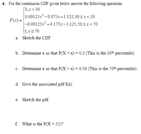Solved 4. For the continuous CDF given below answer the | Chegg.com