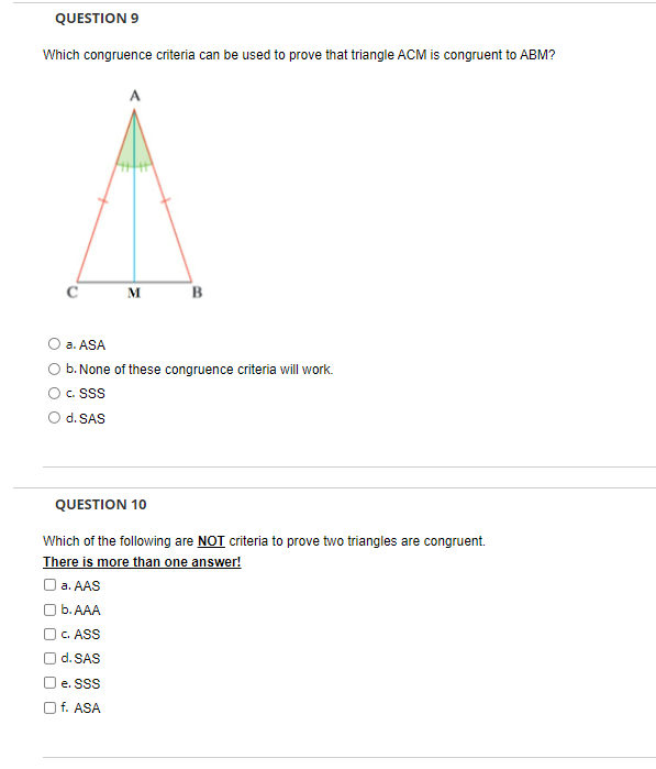 Solved QUESTION 9 Which congruence criteria can be used to | Chegg.com
