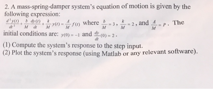 Solved A mass - spring - damper system's equation of motion | Chegg.com