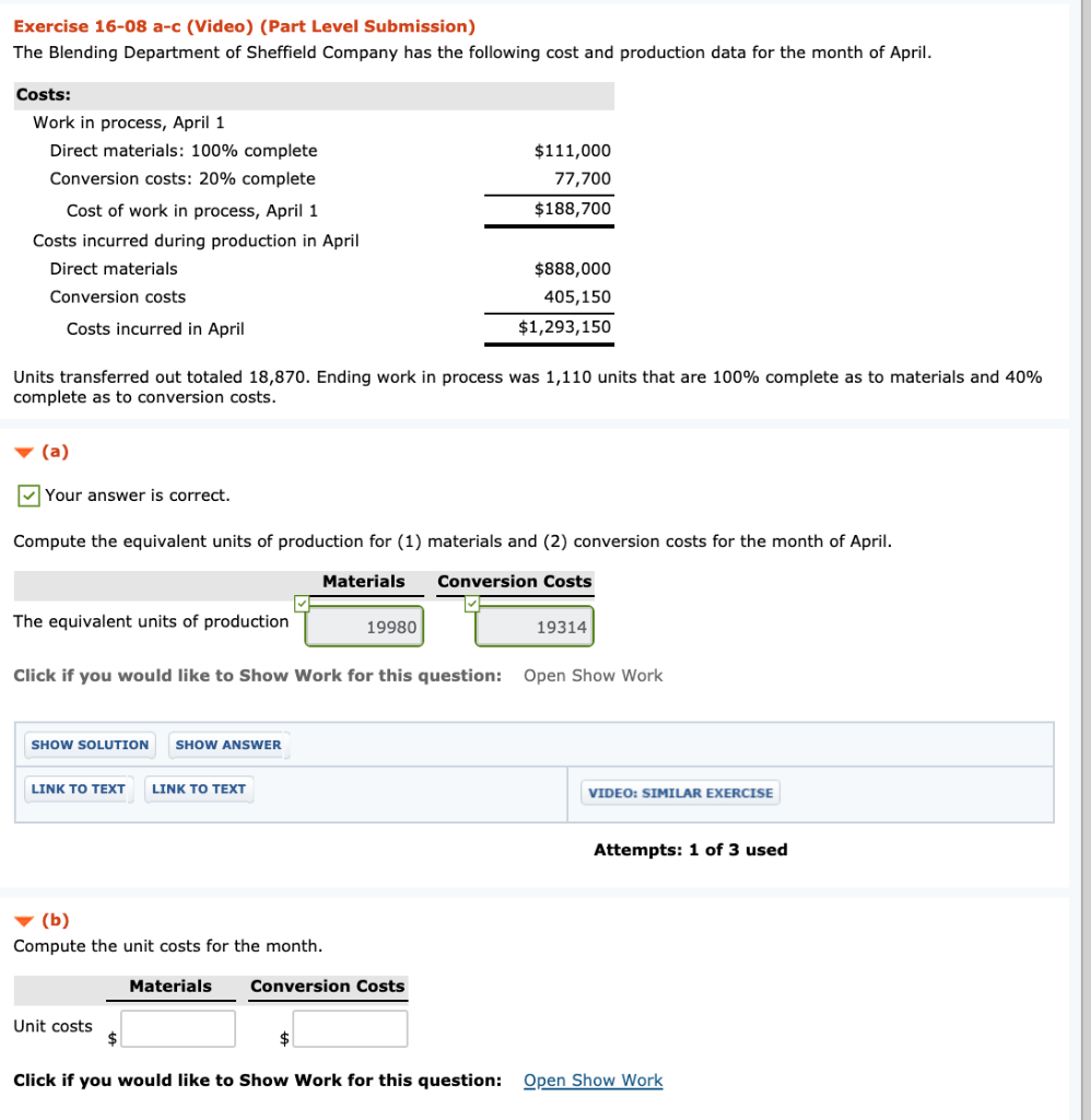 Solved Exercise 16-08 a-c (Video) (Part Level Submission) | Chegg.com