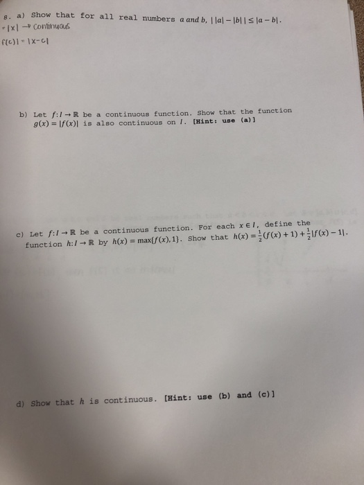 Solved a) Show that for al1 real numbers a and b, I lal | Chegg.com