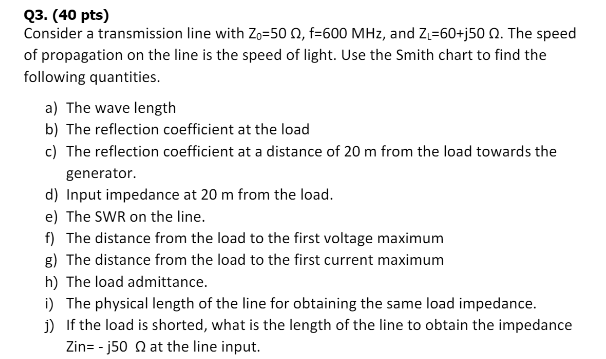 Solved Q3. (40 pts) Consider a transmission line with | Chegg.com