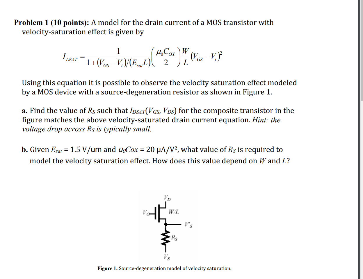 Solved Problem 1 (10 ﻿points): A model for the drain current | Chegg.com
