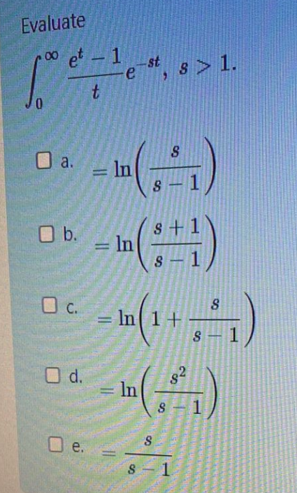 Solved Evaluate 00 et 8 > 1. | Chegg.com