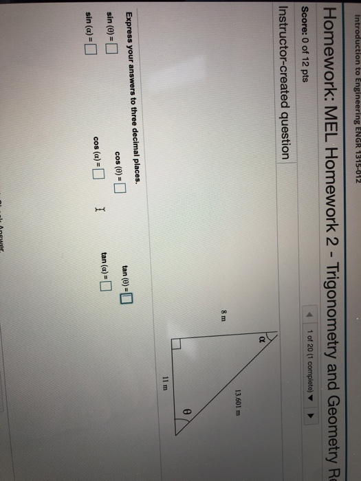 Solved Introduction to Engineering ENGR 1315-012 Homework: | Chegg.com