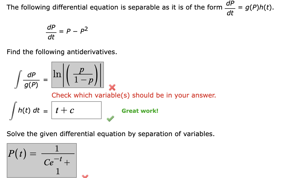 Solved The following differential equation is separable as | Chegg.com